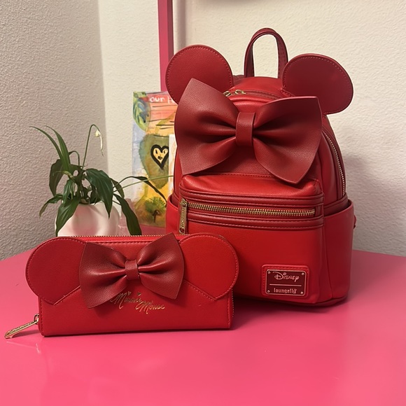 Loungefly | Bags | Red Minnie Mouse Loungefly Backpack And Wallet ...